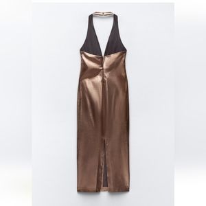 Zara | Dresses | Zara Halter Metallic Thread Dress Bronze | Poshmark